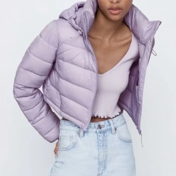 Zara | Jackets & Coats | Zara Purple Puffer Jacket With Chevron ...